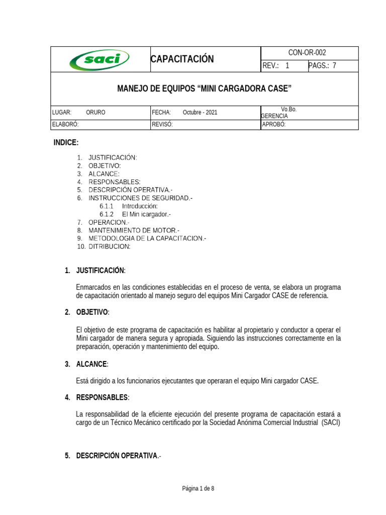 Prog Cap Eq Minicargador CASE | PDF | Tecnología de vehículos