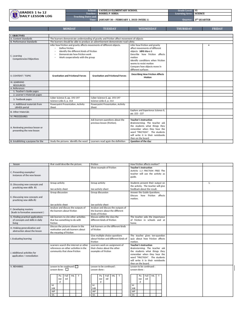 DLL_SCIENCE 6_Q3_W1 | PDF | Teachers | Human Communication