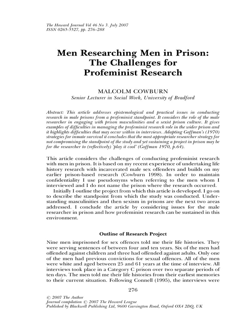 Men Researching Men in Prison | PDF | Sexism | Masculinity