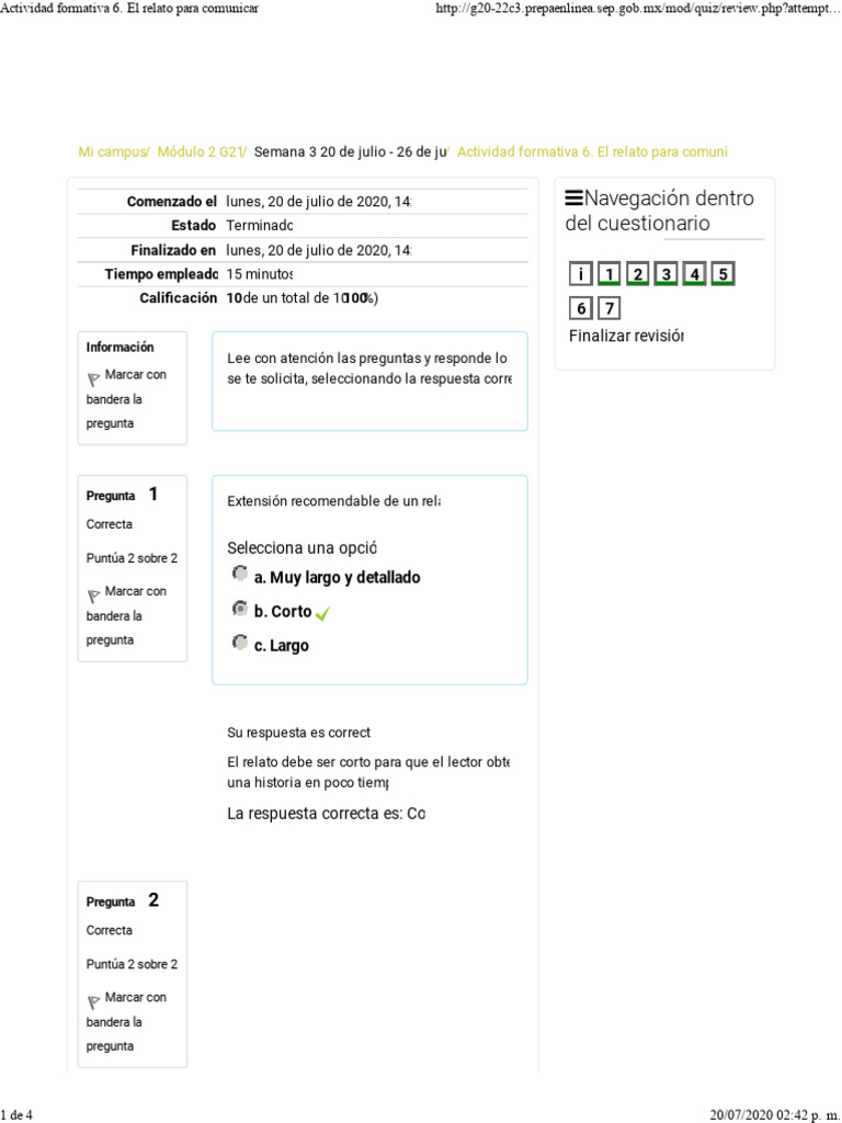 Cuestionario. Actividad Formativa 6. El Relato para Comunicar | PDF