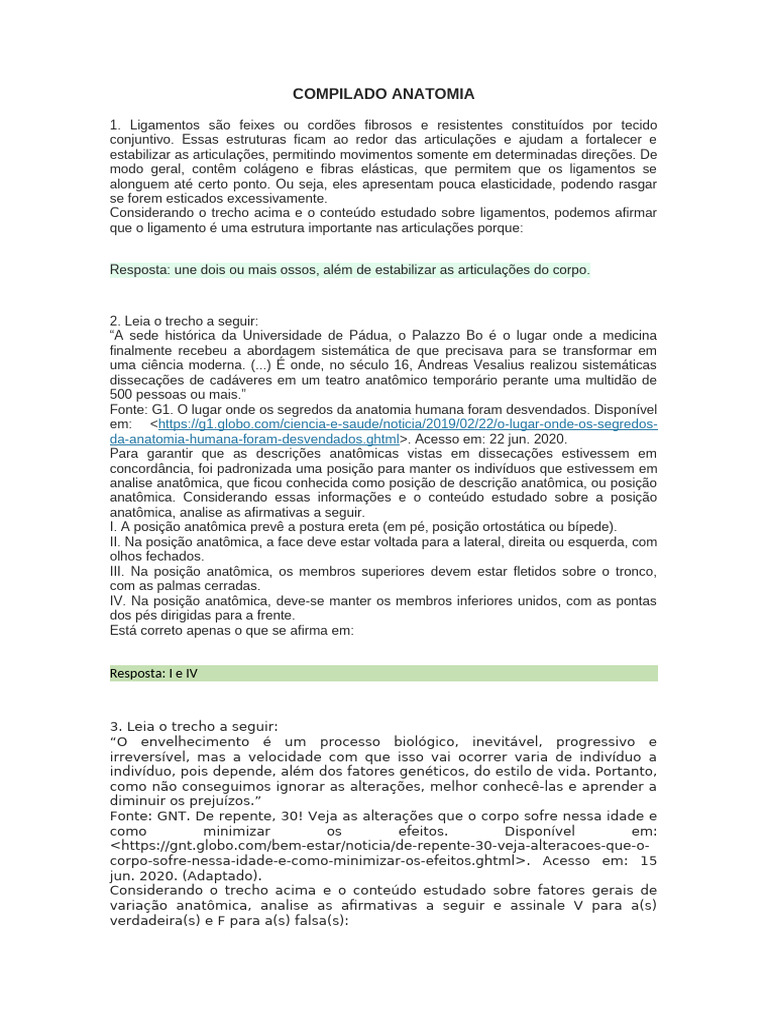 COMPILADO ANATOMIA | PDF | Anatomia | Corpo humano