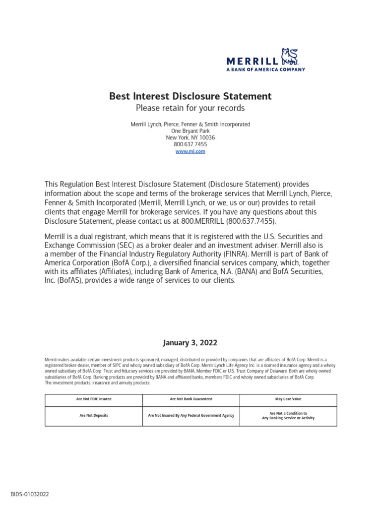 Regulation Best Interest Disclosure Statement RBIDISC | PDF ...