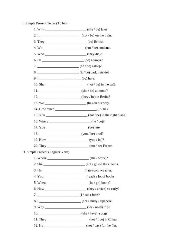 Soal - Simple Present Worksheets | PDF | Linguistic Typology | Languages