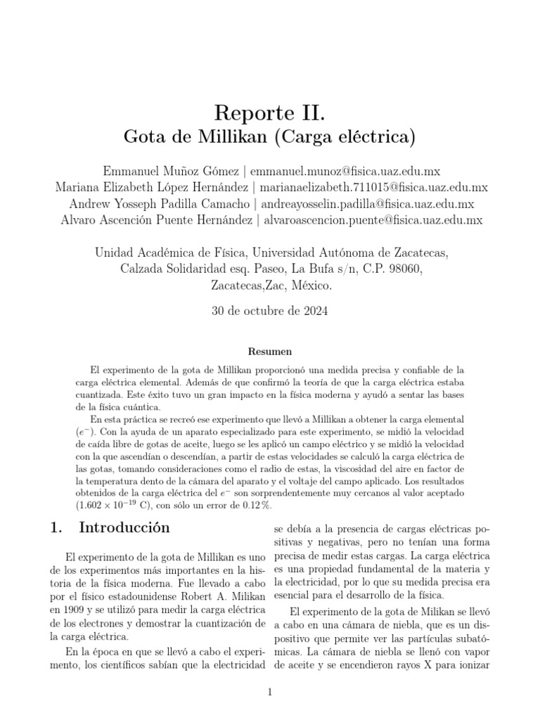 Reporte II Laboratorio V Física Moderna | PDF | Carga eléctrica | Electrón