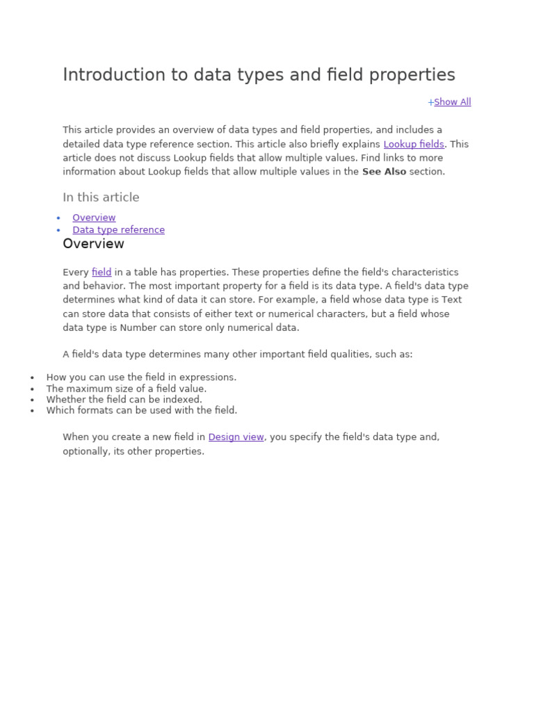Introduction to data types and field properties | PDF | Data Type ...