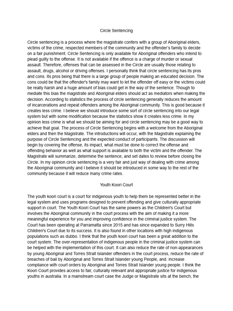 Legal Circle Sentencing and Youth Koori Court | PDF | Crimes | Crime ...