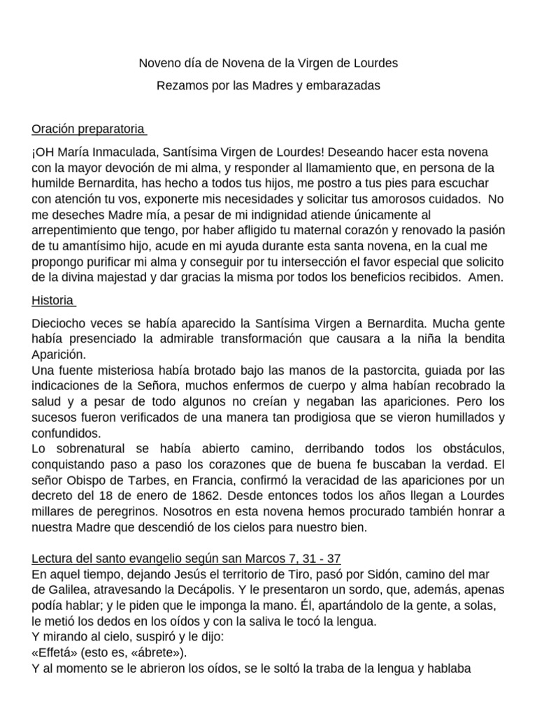 9-Noveno Día de Novena de La Virgen de Lourdes | PDF