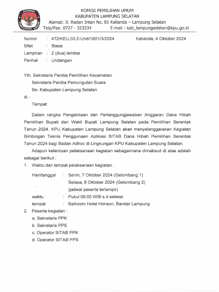 Undangan Sekret PPK Dan PPS Bimtek SITAB | PDF