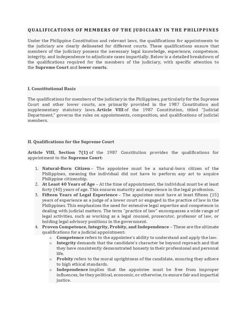Philippine Judiciary Qualifications Explained | PDF | Judiciaries ...