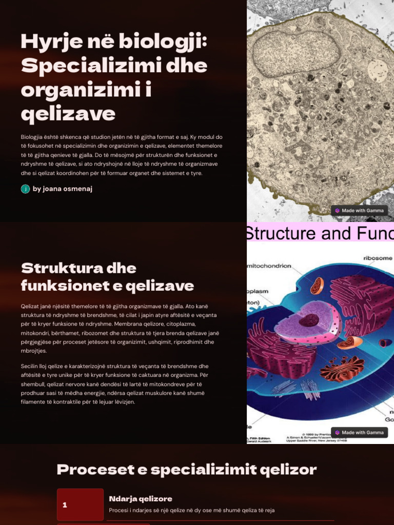 Hyrje Ne Biologji Specializimi Dhe Organizimi I Qelizave | PDF