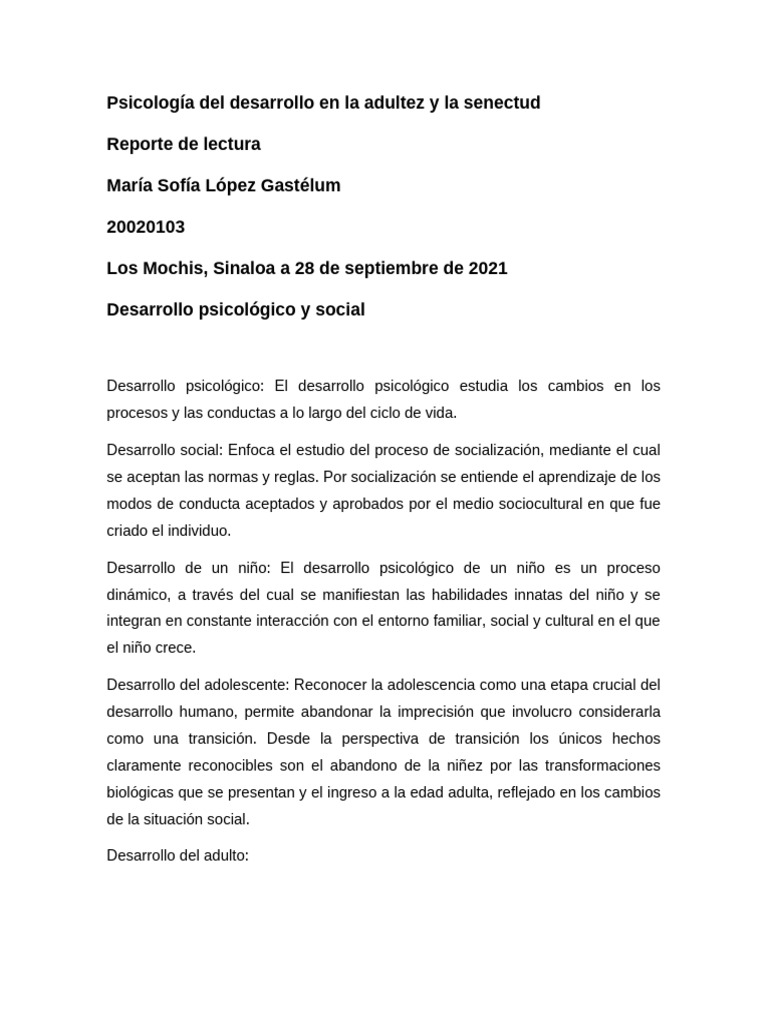 Psicología Del Desarrollo en La Adultez y La Senectud | PDF