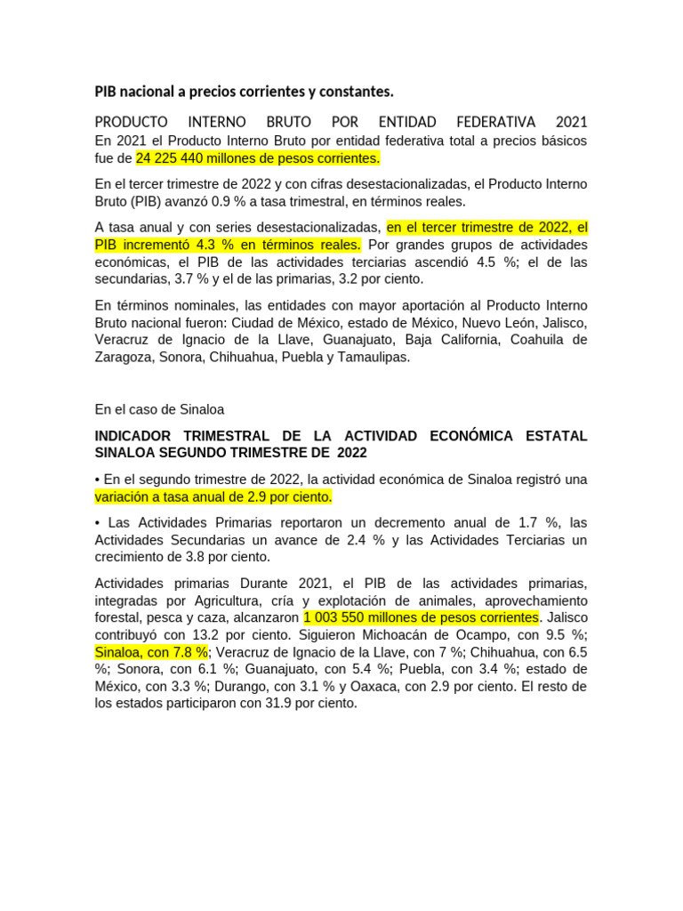 PIB Nacional A Precios Corrientes y Constantes | PDF | Ciencias sociales