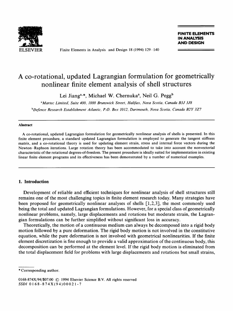 430-A Co-Rotational, Updated Lagrangian Formulation For | PDF | Stress (Mechanics) | Tensor