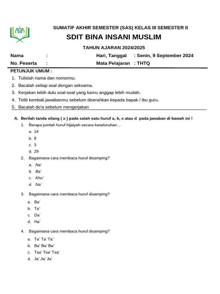 Contoh Penulisan Soal PH, STS, Sas | PDF