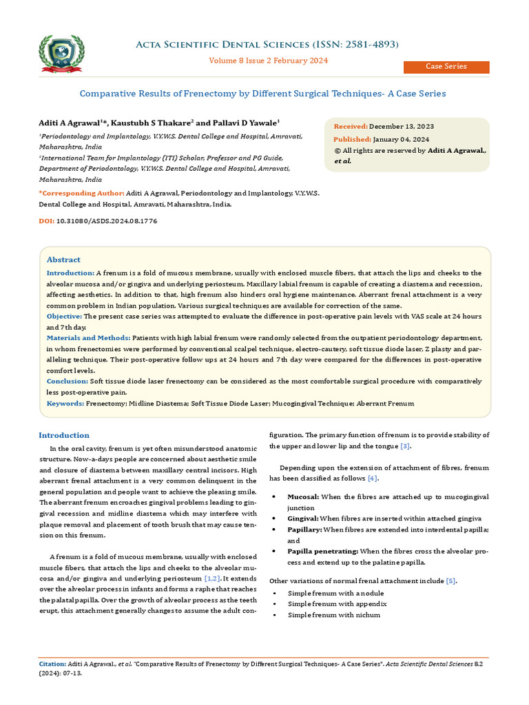 Frenectomy Pdf Periodontology Dentistry Branches