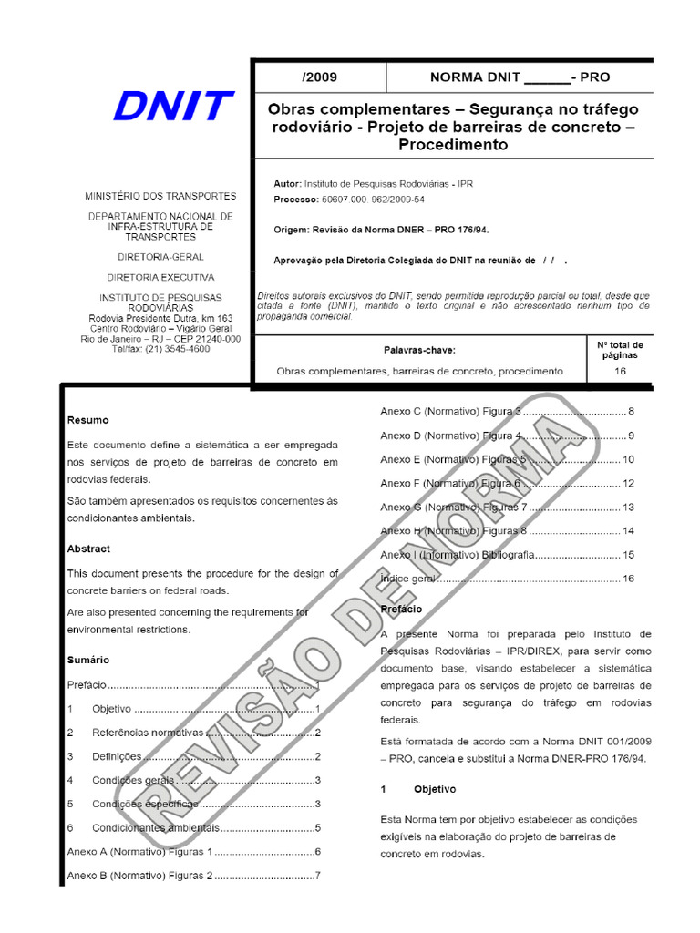 DNIT. Obras Complementares Segurança No Tráfego Rodoviário - Projeto de ...