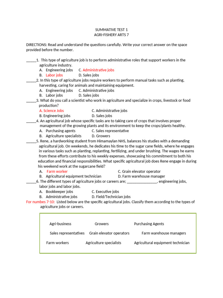 Quarter 2 - Matatag - SUMMATIVE TEST 1 | PDF | Agriculture ...