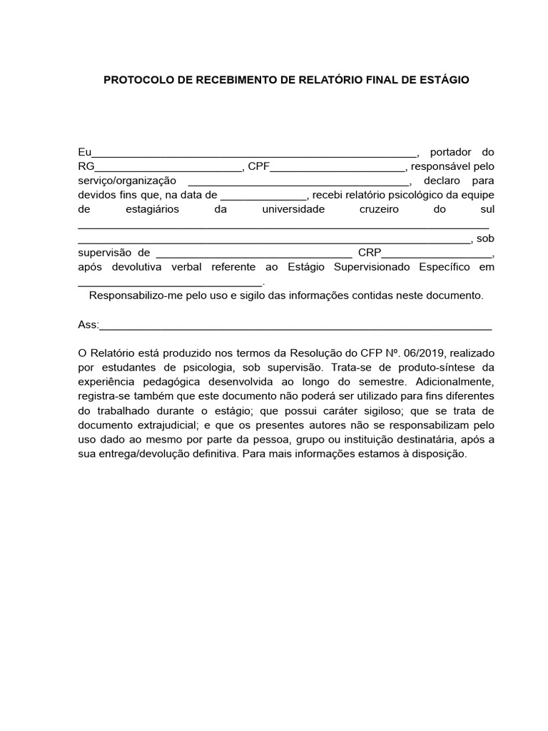 Protocolo de Recebimento de Relatório | PDF
