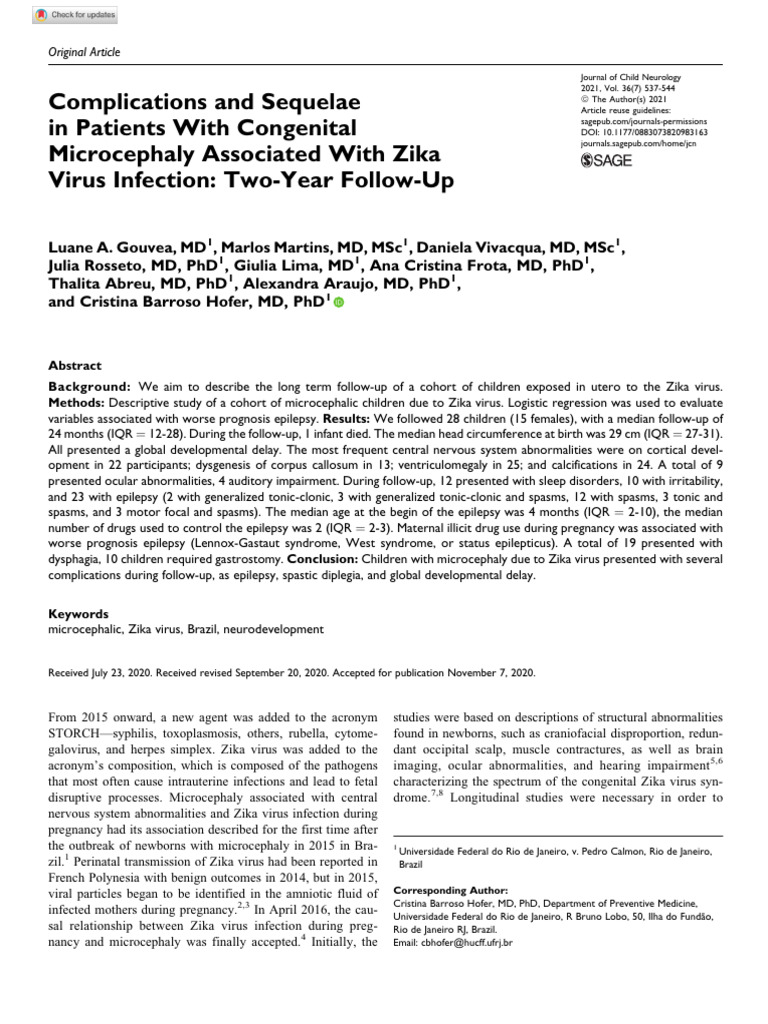 Complications and Sequelae in Patients With Congenital Microcephaly ...