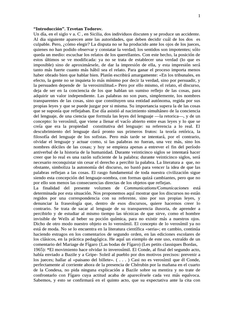 Todorov Introduccion Lo Verosimil | PDF | Verdad