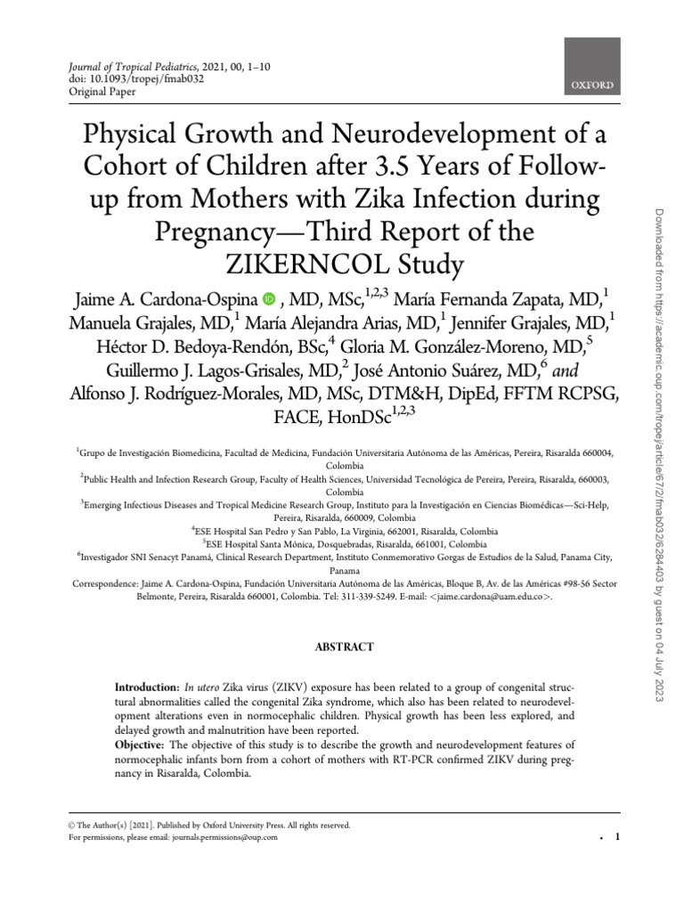 Physical Growth and Neurodevelopment of A Cohort of Children After 3.5 ...