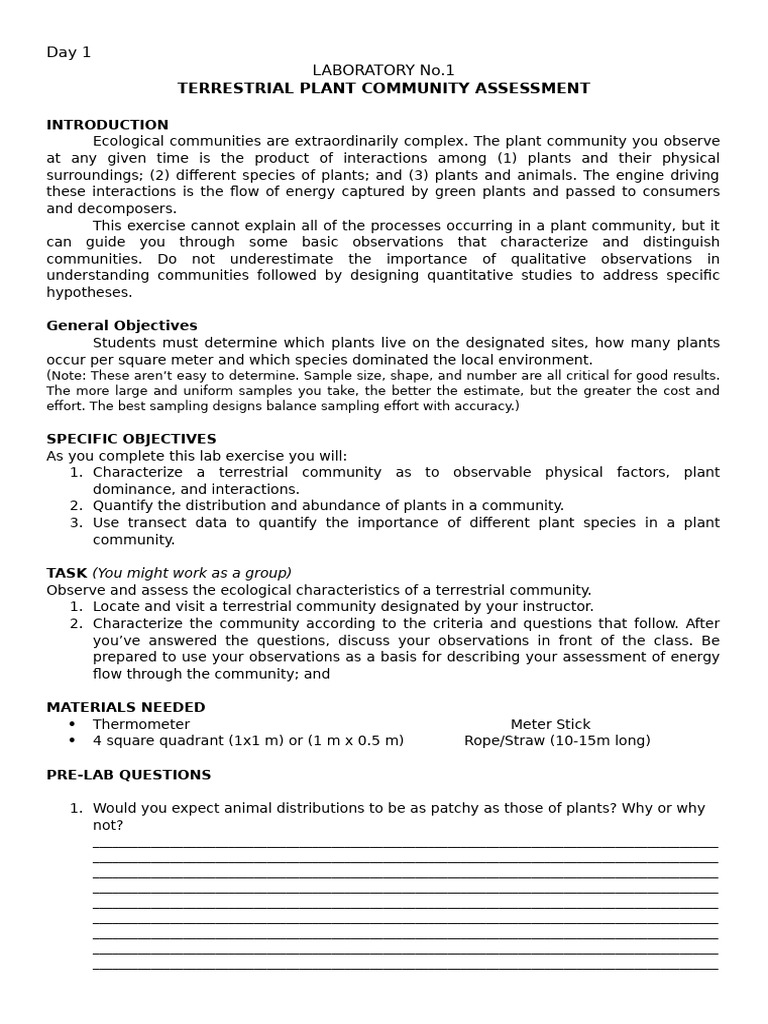 Terrestrial Plant Community Assessment | PDF | Ecology | Sampling ...