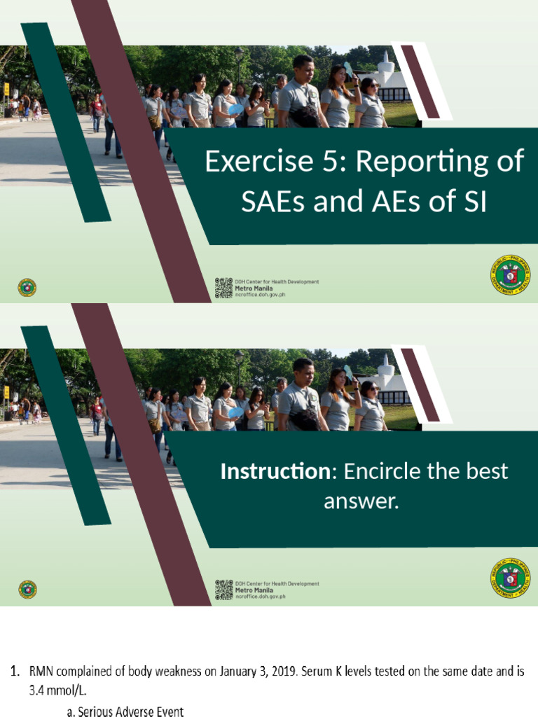 4.a Exercise 5 Reporting of SAEs and AEs of SI 112022 | PDF