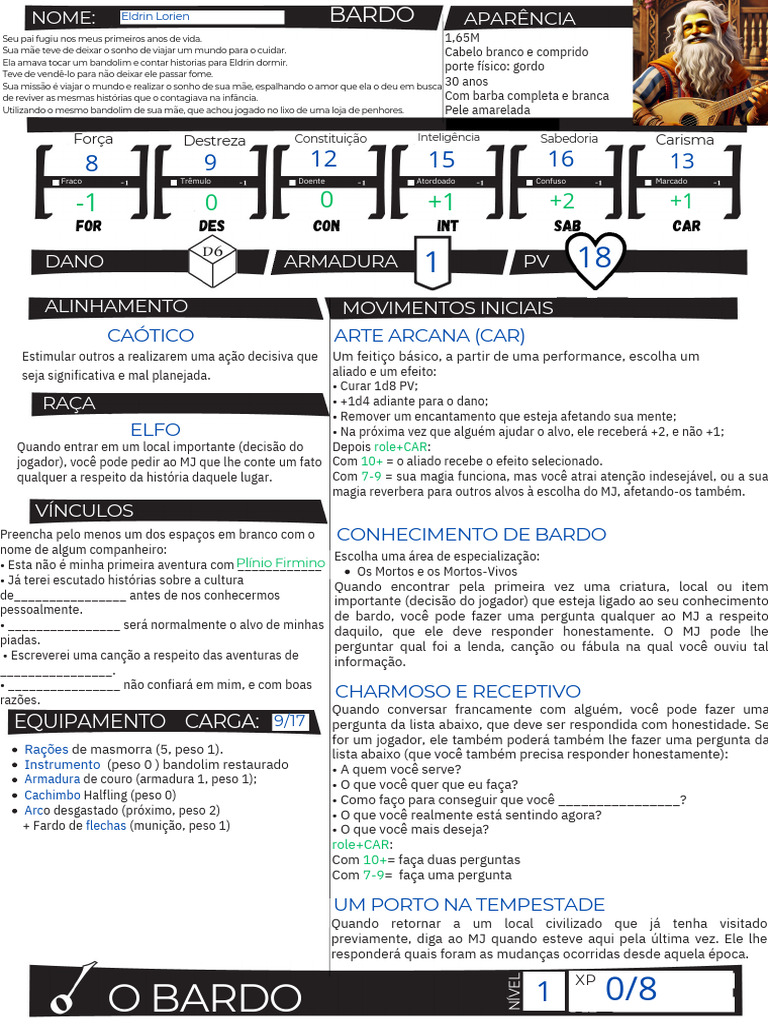 Ficha Druida Pronta Dungeon World | PDF