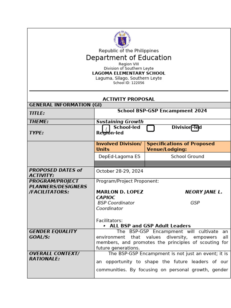 Activity Proposal. School Encampment (Autorecovered) | PDF | Scouting