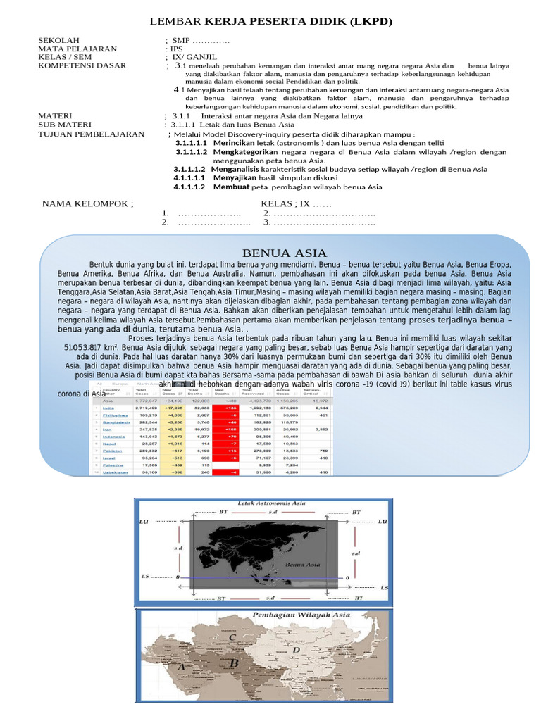 2021 01 02 LKPD Letak Dan Luas Benua Asia Dan Benua Lainya | PDF ...