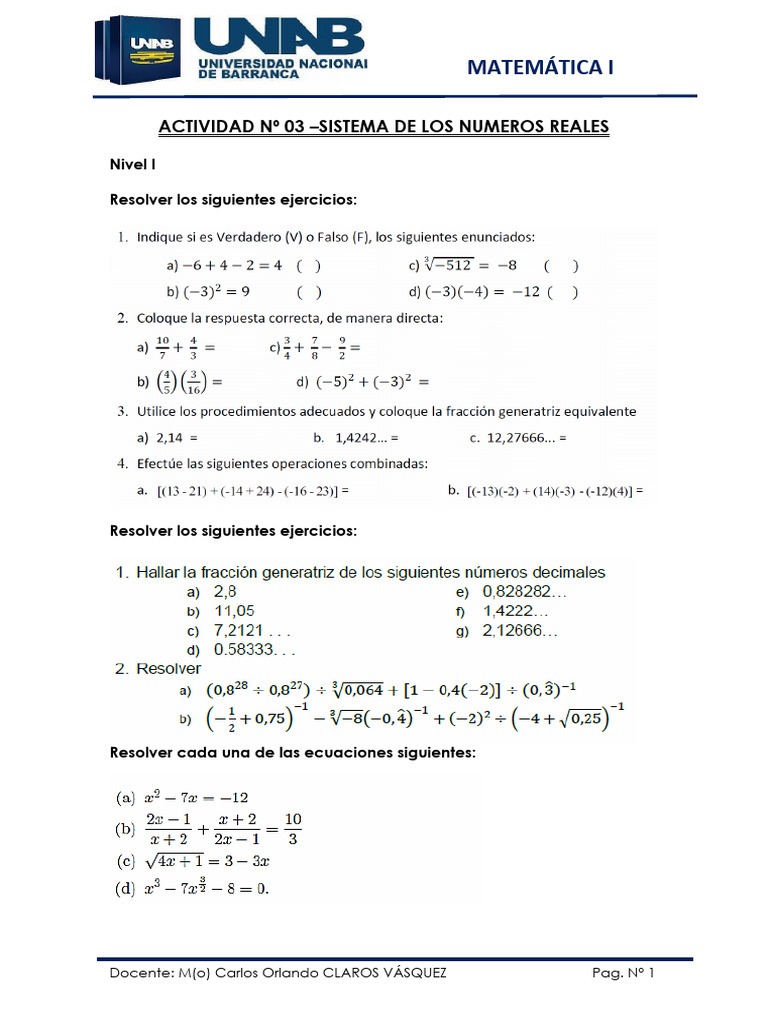 Actividad N 03 - Ejercicio Numeros Reales | PDF