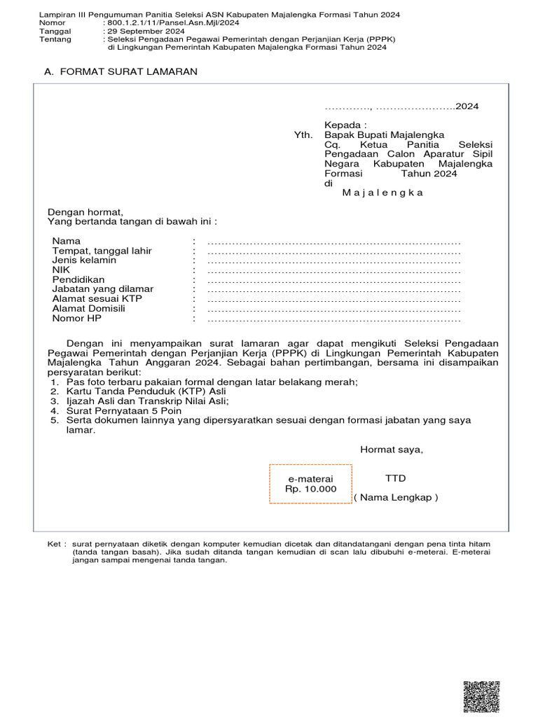 Lampiran III Format Surat | PDF