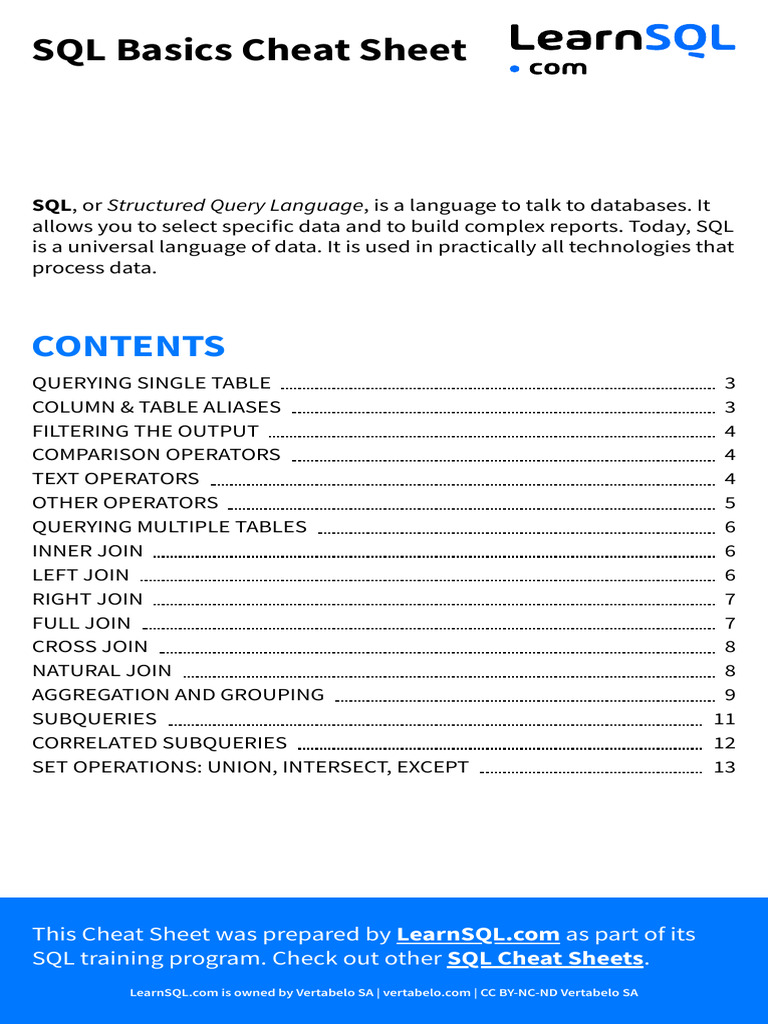 Sql Basics Cheat Sheet Pdf Data Information Retrieval