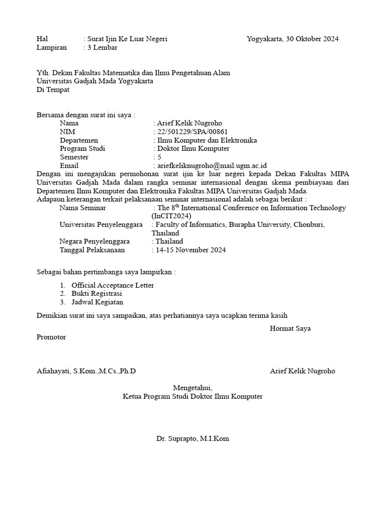 Surat Permohonan Ijin Ke Luar Negeri | PDF