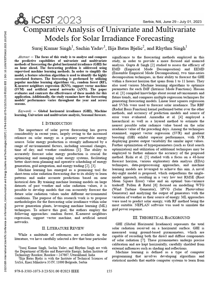 Comparative Analysis of Univariate and Multivariate Models For Solar Irradiance Forecasting ...