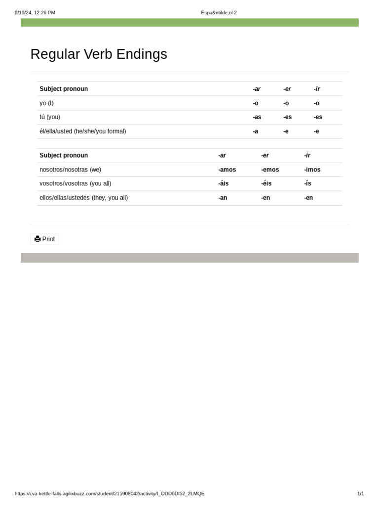 Regular Verb Endings | PDF