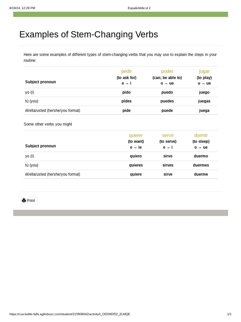 Examples of Stem-Changing Verbs | PDF