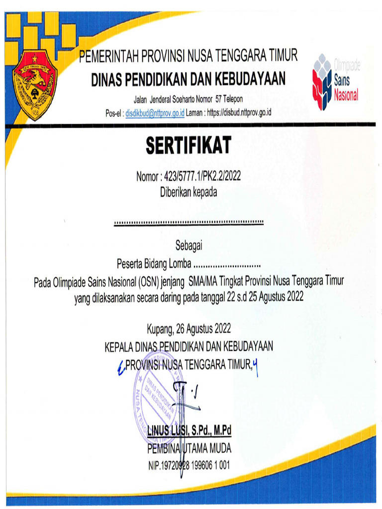 Sertifikat OSN Tahun 2022 | PDF
