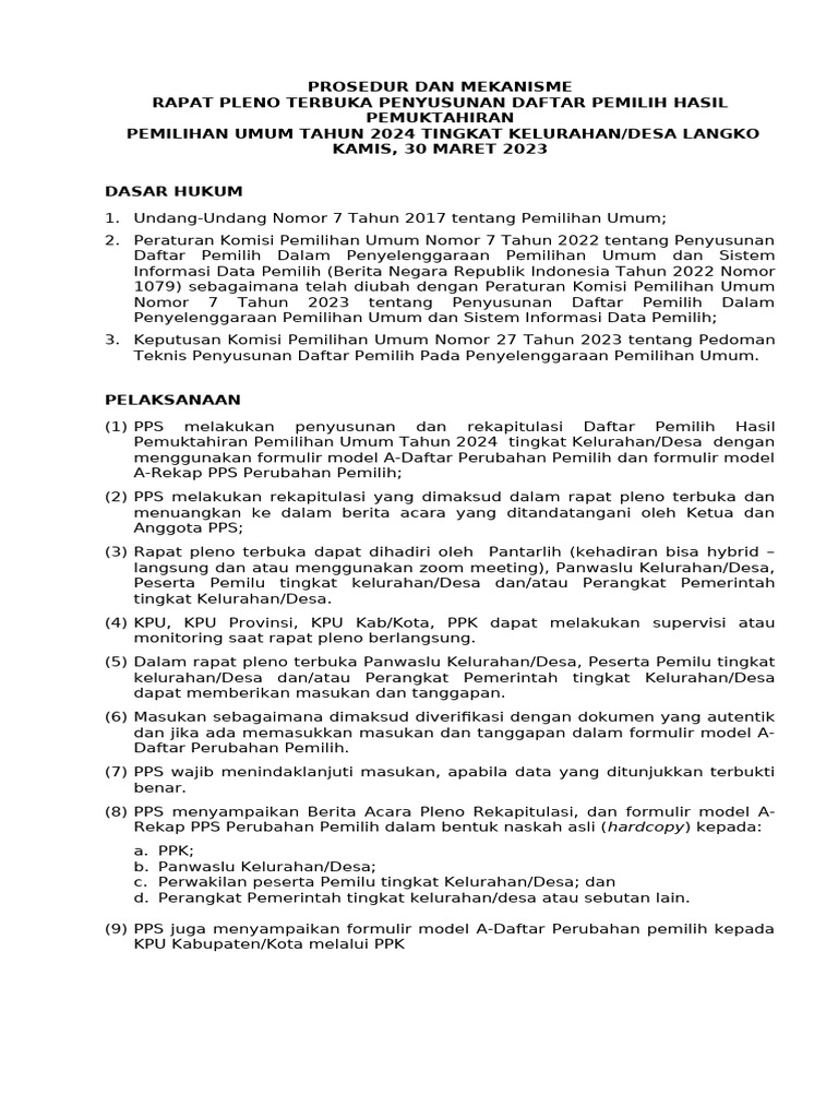 draft PROSEDUR dan MEKANISME pleno tingkat PPS PPK_edit | PDF