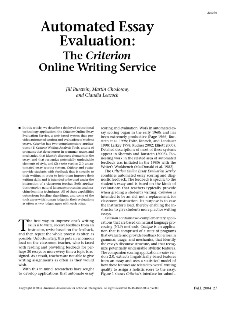 Automated Essay Evaluation:: The Criterion Online Writing Service | PDF | Essays | Verb