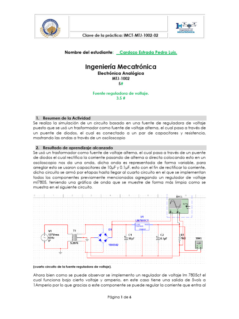 Formato - REPORTE - Fuente de Voltaje | PDF | Red eléctrica | Diodo