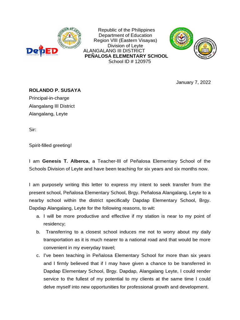 Teacher Transfer Request Letter | PDF