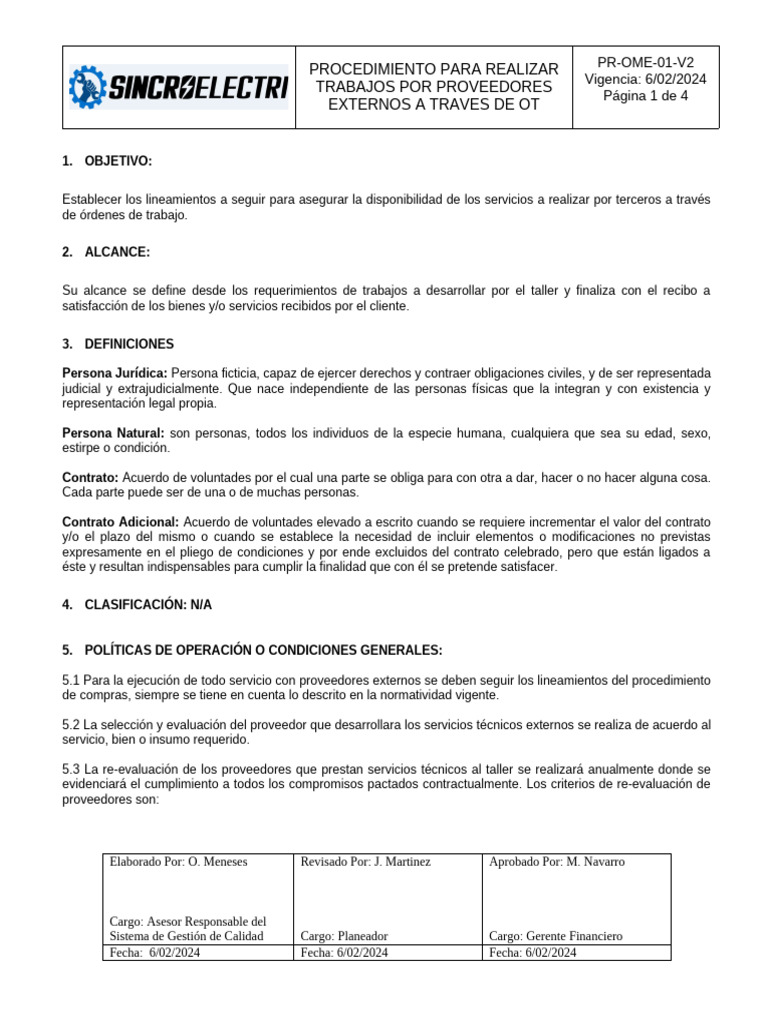 Pr-Ome-01 Procedimiento para Realizar Trabajos Por Proveedores Externos ...