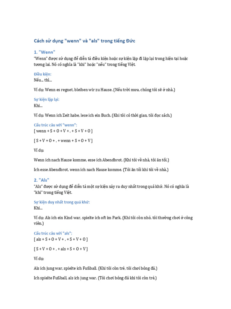 Cách S D NG Wenn Als Và VÍ D | PDF