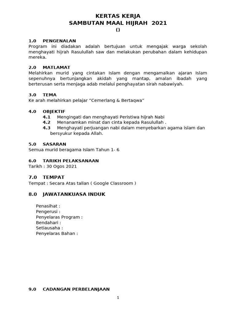 Kertas Kerja Maal Hijrah 2021 | PDF