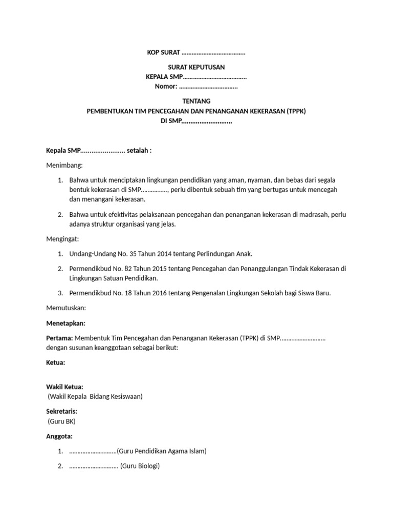 12, 1 SK Tim Pencegahan Dan Penanganan Kekerasan (TPPK) | PDF | Pengembangan Diri