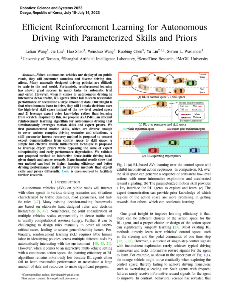 Efficient Reinforcement Learning For Autonomous Driving With Parameterized Skills and Priors ...