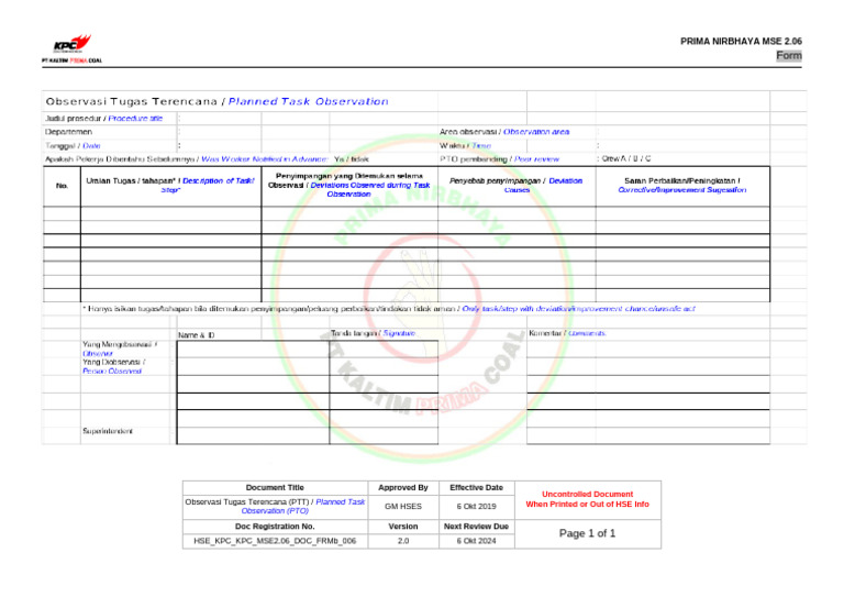 Planned Task Observation Form | PDF