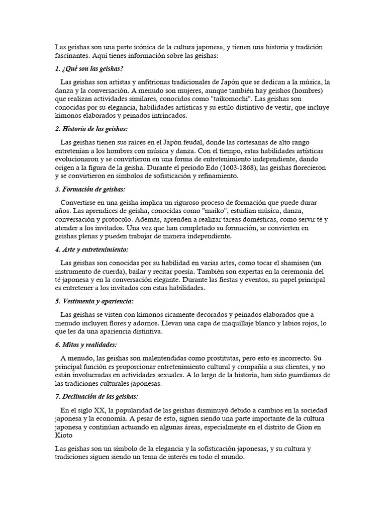 Las Geishas Son Una Parte Icónica de La Cultura Japonesa | PDF | Geisha ...
