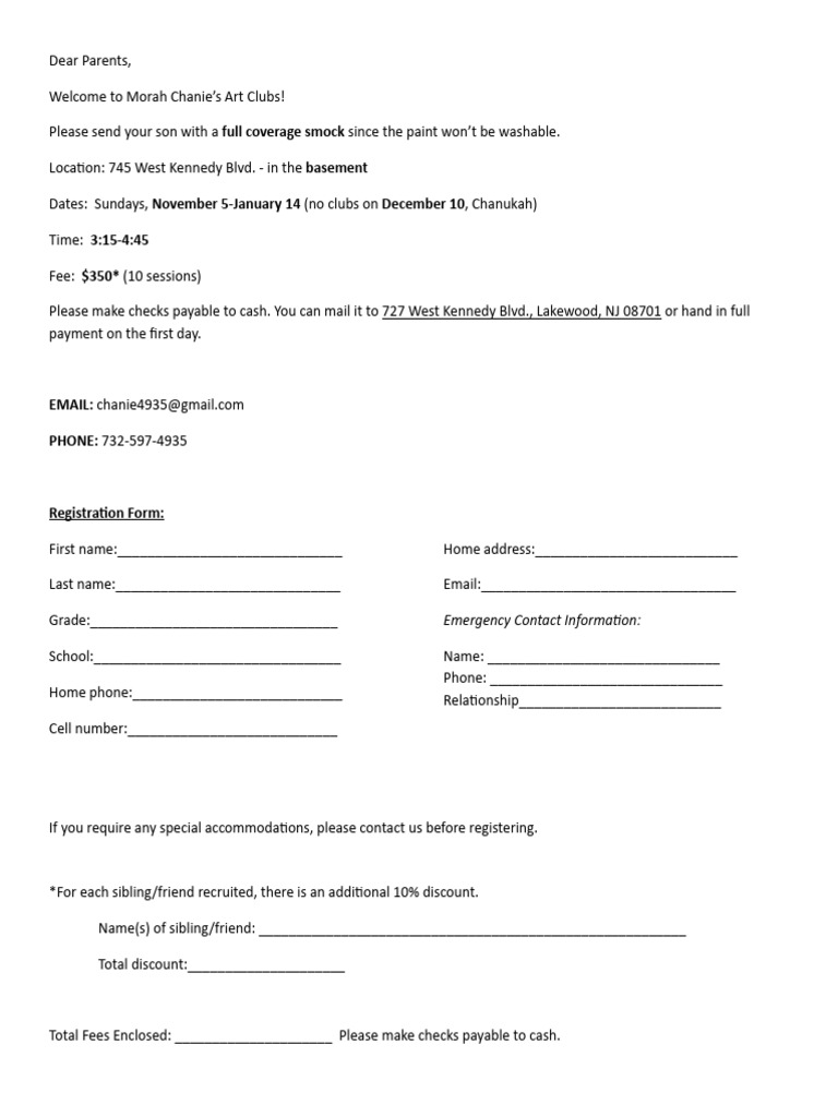 Art Club Registration Form | PDF